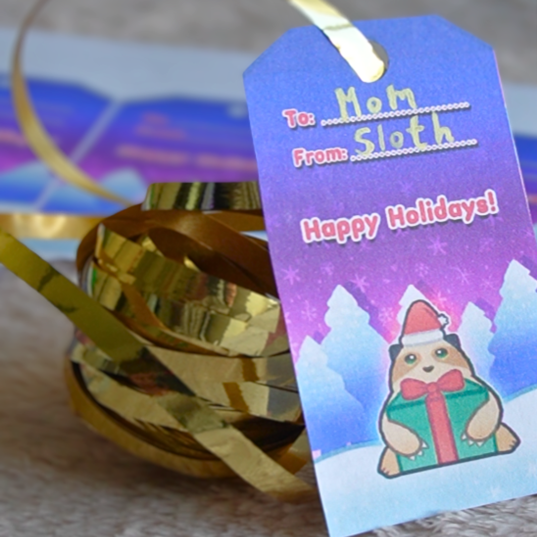 Happy Holidays Printable Sloth Gift Tag (FREEBIE!) – Saiko Stationery