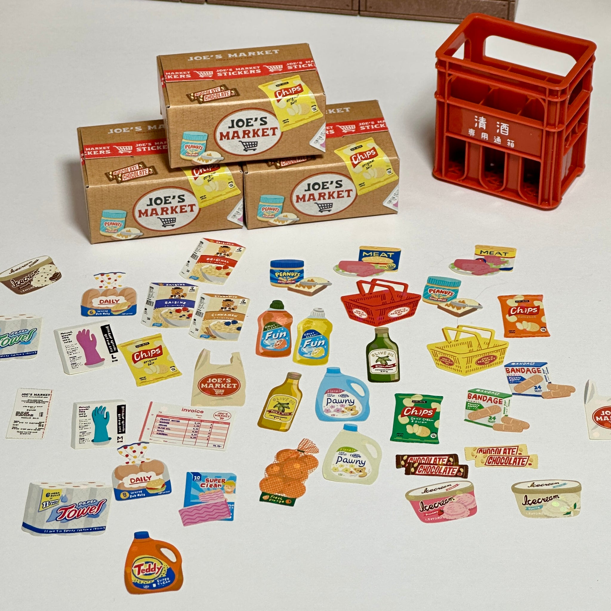Miniature Shipping Box Flake Sticker Set - Grocery Store – Saiko Stationery