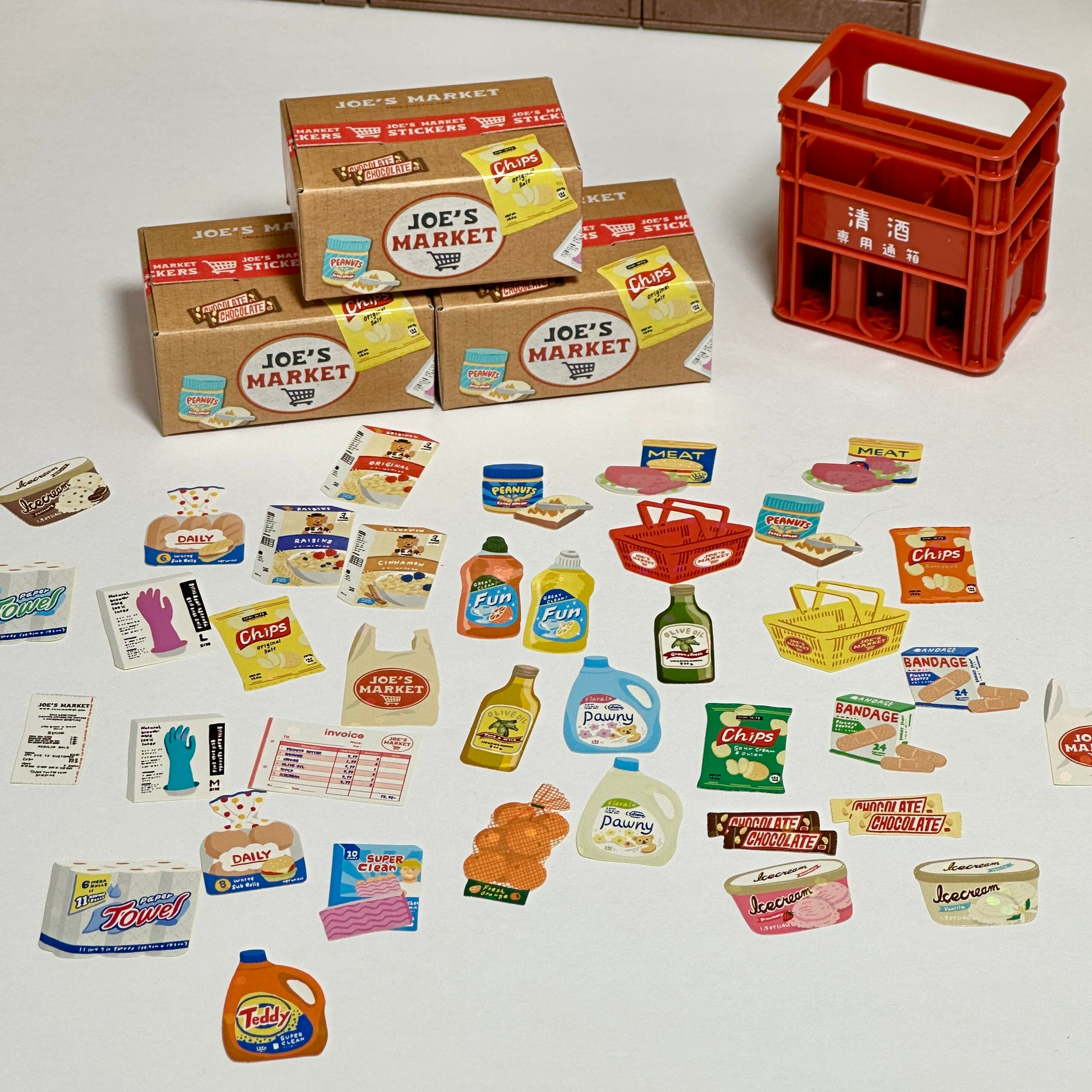 Miniature Shipping Box Flake Sticker Set - Grocery Store – Saiko Stationery